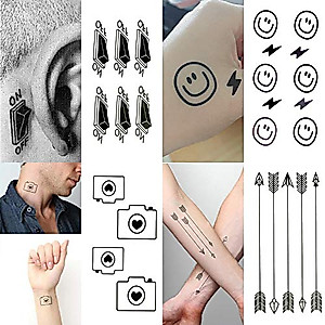 Oottati 30 Sheets Small Cute Temporary Tattoos Kit - Black Foot Print Camera Elephant Star Diamond Cross Bird Cat for Kids Women Men