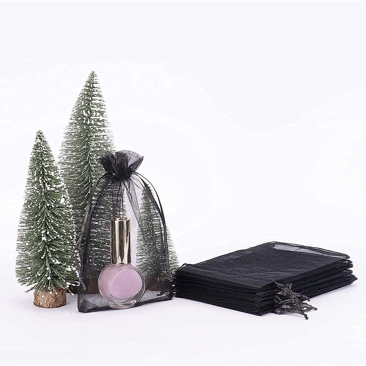 100PCS Premium Sheer Organza Bags, Black Wedding Favor Bags with Drawstring, 4x6 inches Jewelry Gift Bags for Party, Jewelry, Festival, Makeup Organza Favor Bags,net gift bags,drawstring goody bags