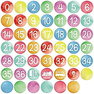 48PCS Watercolor Numbers Stickers Classroom Decorations Colorful Mini Dots Number Spot Markers Stickers Watercolor Classroom Labels Accents Cutouts for Preschool Elementary School Floor Decoration