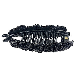 Handmade Braid Crystal String Beads Twist Banana Hair Clip Ponytail Holder Black or Blue Hair Clips No Slip Grip Comb Clamp Hair Grip Hairpins Hair Styling,2 Pack (Black)