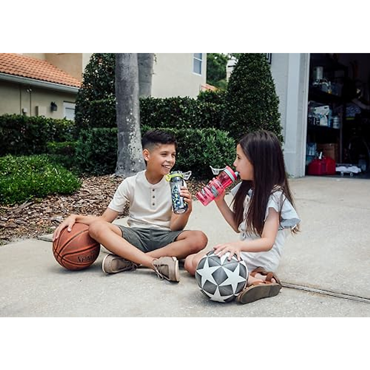 Pogo BPA-Free Tritan Kids Water Bottle with Silicone Soft Straw, Pink Paint, 18 oz.