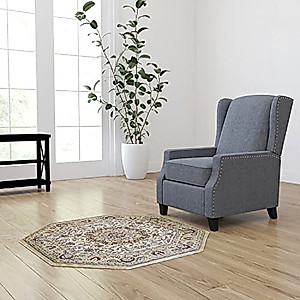 Merrick Lane Traditional Maidon 4' x 4' Persian Style Floral Medallion Motif Octagon Olefin Area Rug with Jute Backing in Ivory