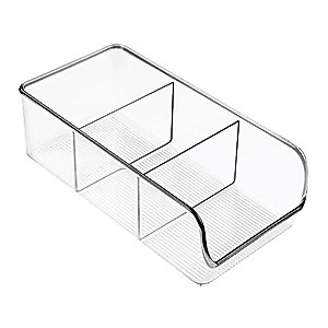 mDesign Plastic Food Storage Bin Organizer with 3 Compartments for Kitchen Cabinet, Pantry, Shelf, Drawer, Fridge, Freezer Organization - Holds Snack Bars - Ligne Collection - Clear