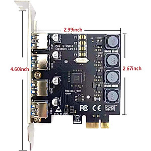 4 Ports PCIE USB 3.0 Card Super Speed 5Gbps PCI Express (PCIe) Expansion Card for Windows 11/10/8.1/8/7/Vista/XP/Server
