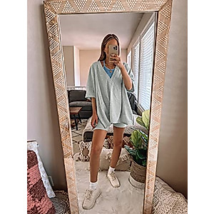 Lianlive 2 Piece Outfits Women's Oversized T-Shirts Biker Short Sets Hot Shot Reversible Set (LightGrey-L)