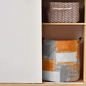 Orange Grey Oil Painting Laundry Basket 16.5"x17" Waterproof Laundry Hamper, Burnt Orange Geometric Abstract Art Collapsible Toys Blankets Storage Baskets Clothes Hamper for Bedroom Living Room