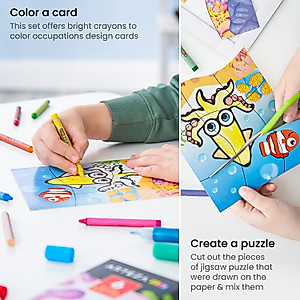 Arteza Kids Coloring Puzzle Kit, 5 Sea Life Puzzles, 16 Crayons, 6 Tubes of Glitter Glue, 5 Frames, DIY and Screen-Free Kids’ Activities, Craft and Art Supplies for Ages 3 and Up