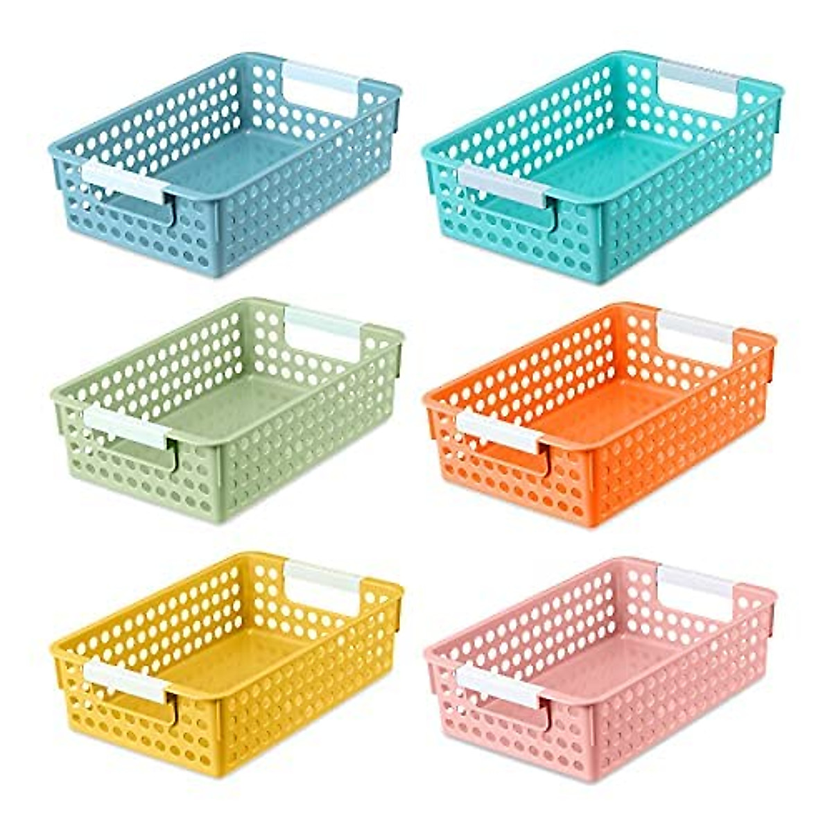 7 Pieces Classroom Paper Trays, Turn in Trays Classroom Colorful Paper Organizer Baskets Plastic Crayon Pencil Storage Bins Shelf Bins with Handles for Classroom Home Office School