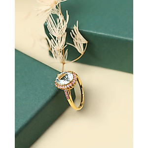 YoTreasure 2.51 Ct. Aquamarine Pink Sapphire 10kt Yellow Gold Promise Bridal Engagement Ring Side Stones