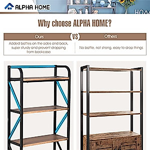 ALPHA HOME 4-Tier Bookshelf Industrial Bookcase Tall Book Shelf Storage Organizer and Display Rack for Living Room, Bedroom and Office