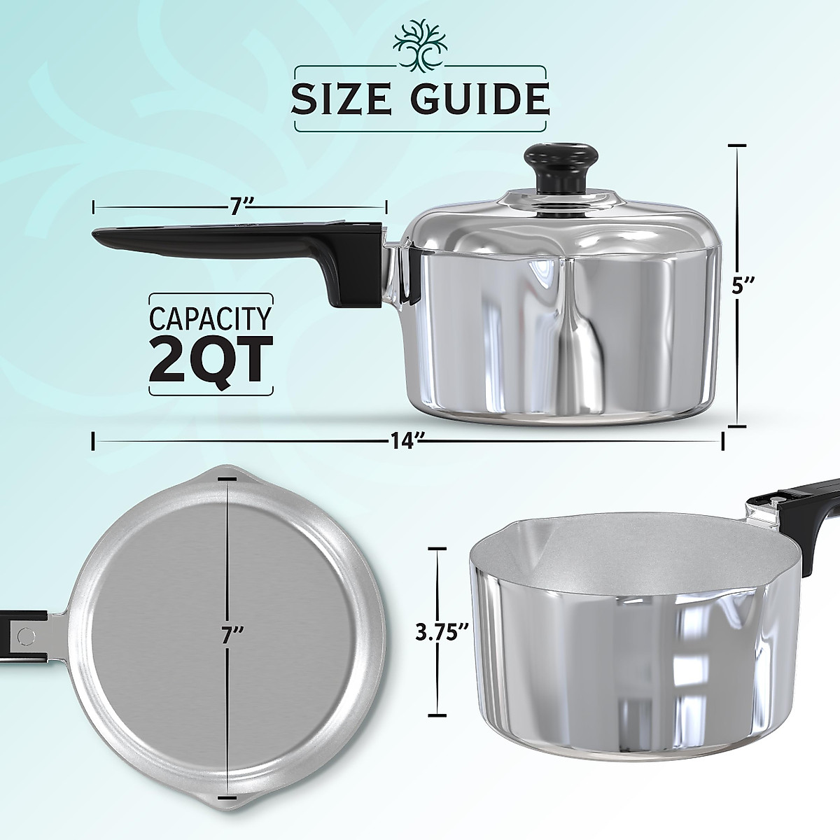 Magnaware Cast Aluminum Sauce Pan with Lid 2 Quart - Multipurpose Lightweight Saucepan with 2 Side Pour Spouts & Stay-Cool Handle - Small Cooking Pot for Sauces, Pasta, Soup - Oven Safe