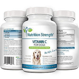 Nutrition Strength Vitamin C for Dogs to Support Cardiovascular Health, Help Strengthen The Immune System, Boost Free Radical Defenses and Sustain Collagen Synthesis, 120 Chewable Tablets