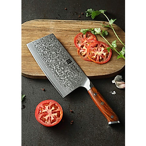 XINZUO Cleaver Knife, Damascus Steel 7 Inch Chinese Chef Knife Professional Butcher Knife Sharp Kitchen Knife Meat Vegetable Knife, Ergonomic Rosewood Handle-Yu Series