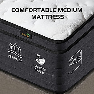AICEHOME King Mattress, 12 Inch Individual Pocket Springs with Gel Memory Foam, Medium Firm Mattresses in a Box, Hybrid King Size Mattress with Pressure Relief 80" L x 76" W x 12" T