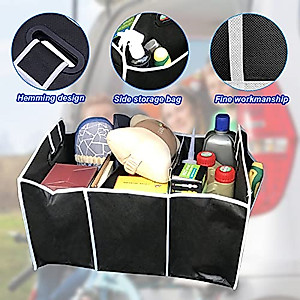 Car Trunk Organizer, Portable Foldable Waterproof Auto Storage Bag with 3 Compartments, Collapsible Cargo Trunk Groceries Organizer, Car Accessories Universal for SUV, Truck, Van, Sedan (Black2)
