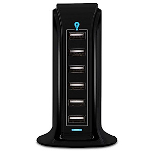 Aduro 40W 6-Port USB Desktop Charging Station Hub Wall Charger for iPhone iPad Tablets Smartphones with Smart Flow (Black)