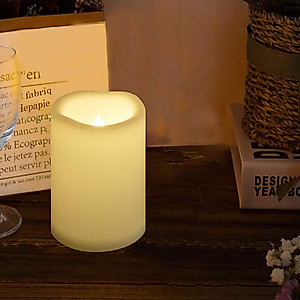 YINCHI Outdoor Waterproof Flameless Candle with Timer Flickering Large Plastic Battery Operated LED Lantern Light Bright Electric Pillar for Outside Patio Garden Party Wedding Decorations 4”(D)x6”(H)