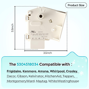 5304518034 Refrigerator/Freezer Defrost Timer Compatible with Frigidaire Kenmore Whirlpool Crosley Etc, Replacement Part 297318010 216744500 216744400 216517400 AP6799886 Etc