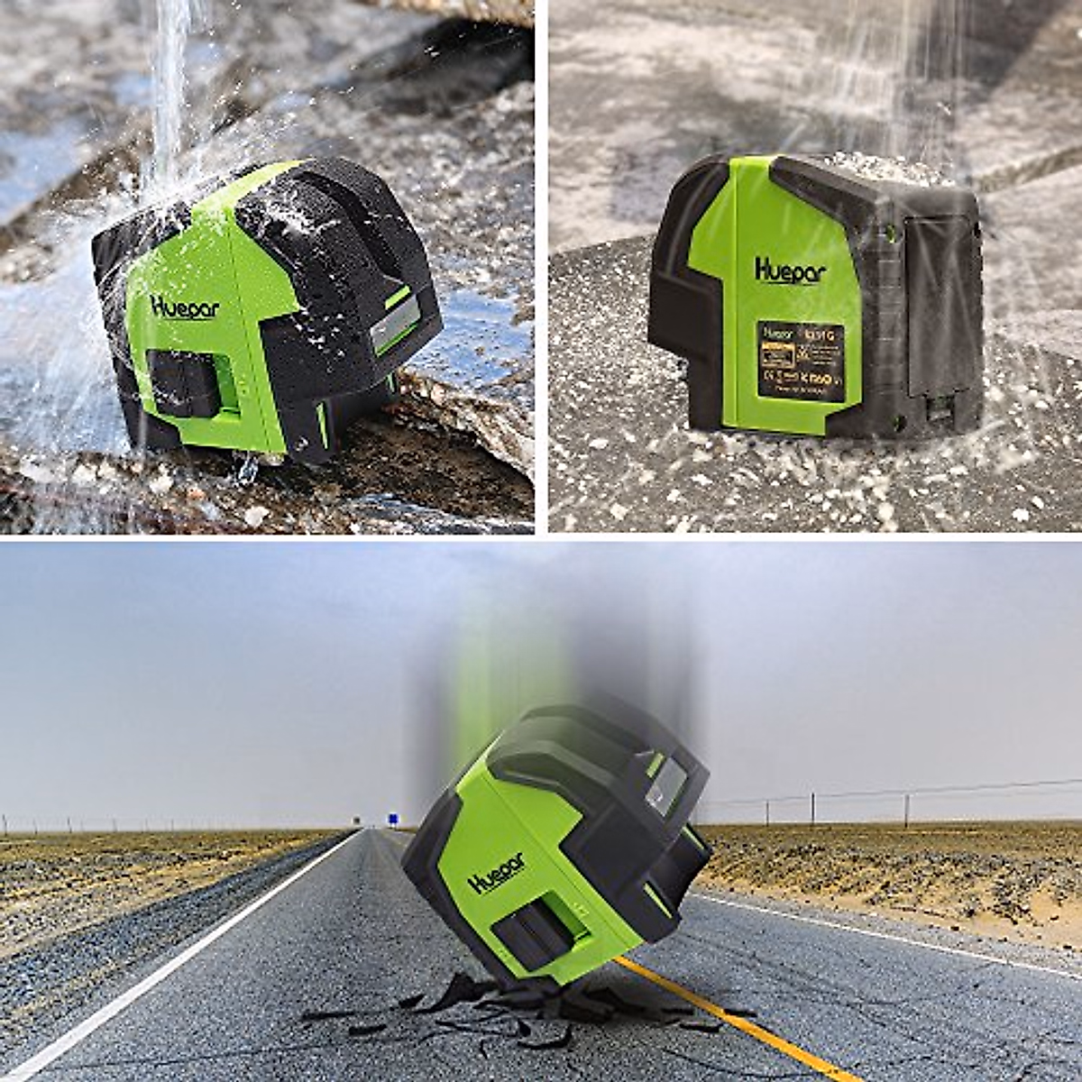 Cross Line Laser Level with 2 Plumb Dots- Huepar 8211G Professional Green Laser Beam Fan Angle of 130° Selectable Vertical & Horizontal Lines, Multi-Use Self-Leveling Alignment Laser Level