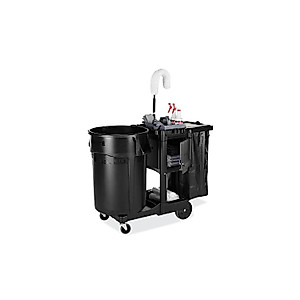 Rubbermaid Commercial Products-1861430, Executive Series Janitorial and Housekeeping Cleaning Cart with Locking Cabinet, Wheeled with Zippered Black Vinyl Bag, Black , 38" x 21.8" x 46"