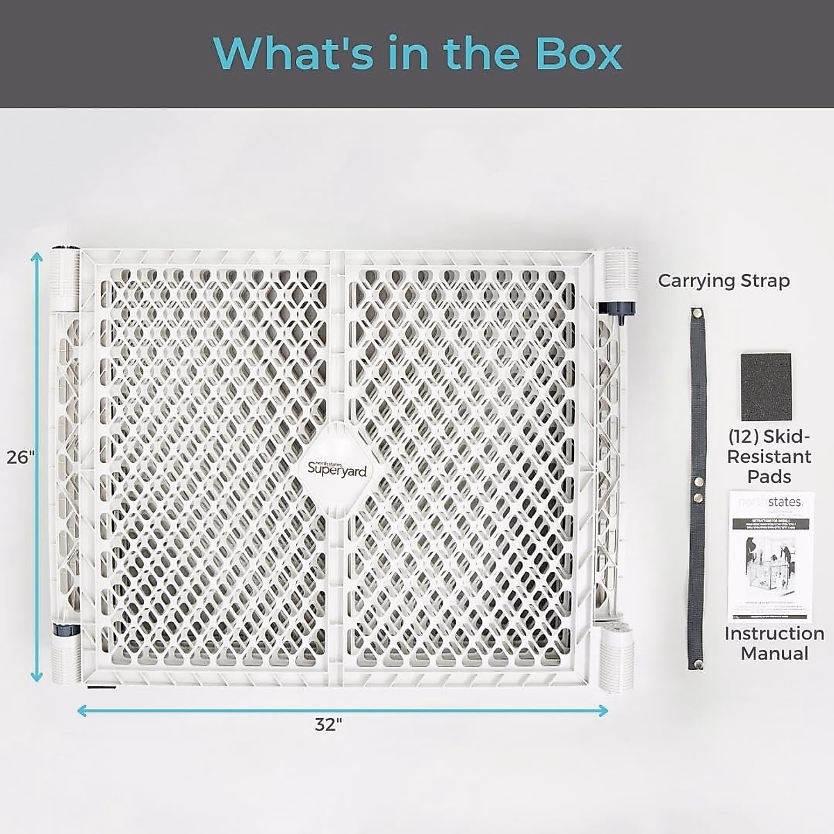 Toddleroo by North States Superyard 6 Panel Free Standing Play Yard, Indoor or Outdoor Baby Playpen, Baby Gate. Made in USA. 5.5 feet Corner to Corner Play Pen (26" Tall, Pewter)
