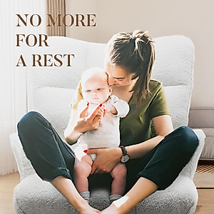 SAETSFEG Nursery Rocking Chair Teddy, Upholstered Glider Rocker with High Backrest, Comfortable Stylish Accent Armchair with Padded Seat for Living Rooms, Bedrooms, White