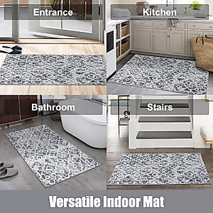 Wonnitar Moroccan Indoor Door Mat - 32''x48'' Entrance Doormat Entry Rug, Washable Grey Absorbent Non-Slip Front Door Mat Low-Profile Dirt Resist Rug for Bathroom Entryway (Grey,47.2'' x 31.5'')