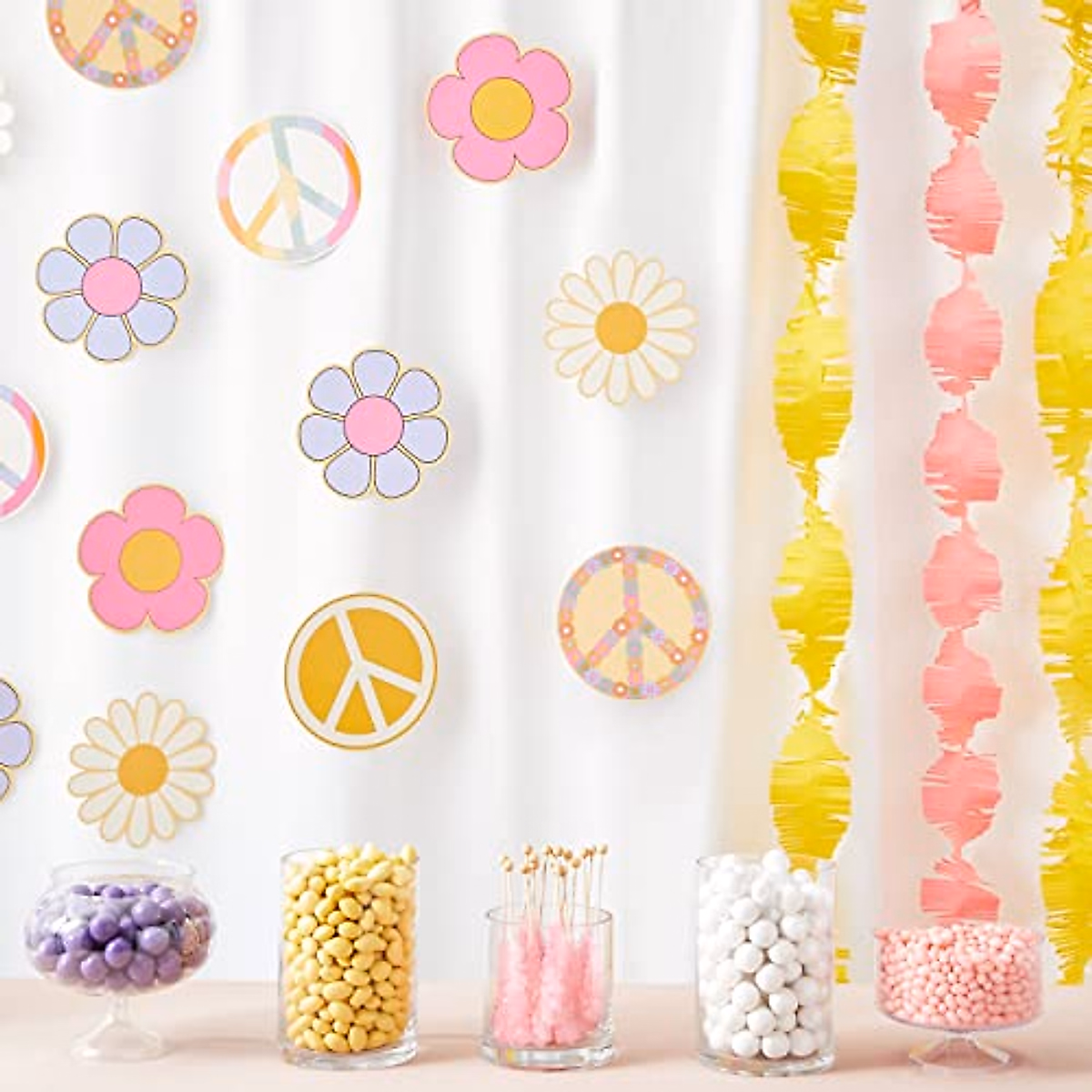 24 Pieces Retro Hippie Paper Cutouts for 60s Hippie Decorations for Party, Groovy Classroom Decor (7.9 in)