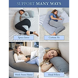 Pharmedoc Pregnancy Pillows, U-Shape Full Body Pillow -Removable Jersey Cotton Cover - Grey - Pregnancy Pillows for Sleeping - Body Pillows for Adults, Maternity Pillow and Pregnancy Must Haves