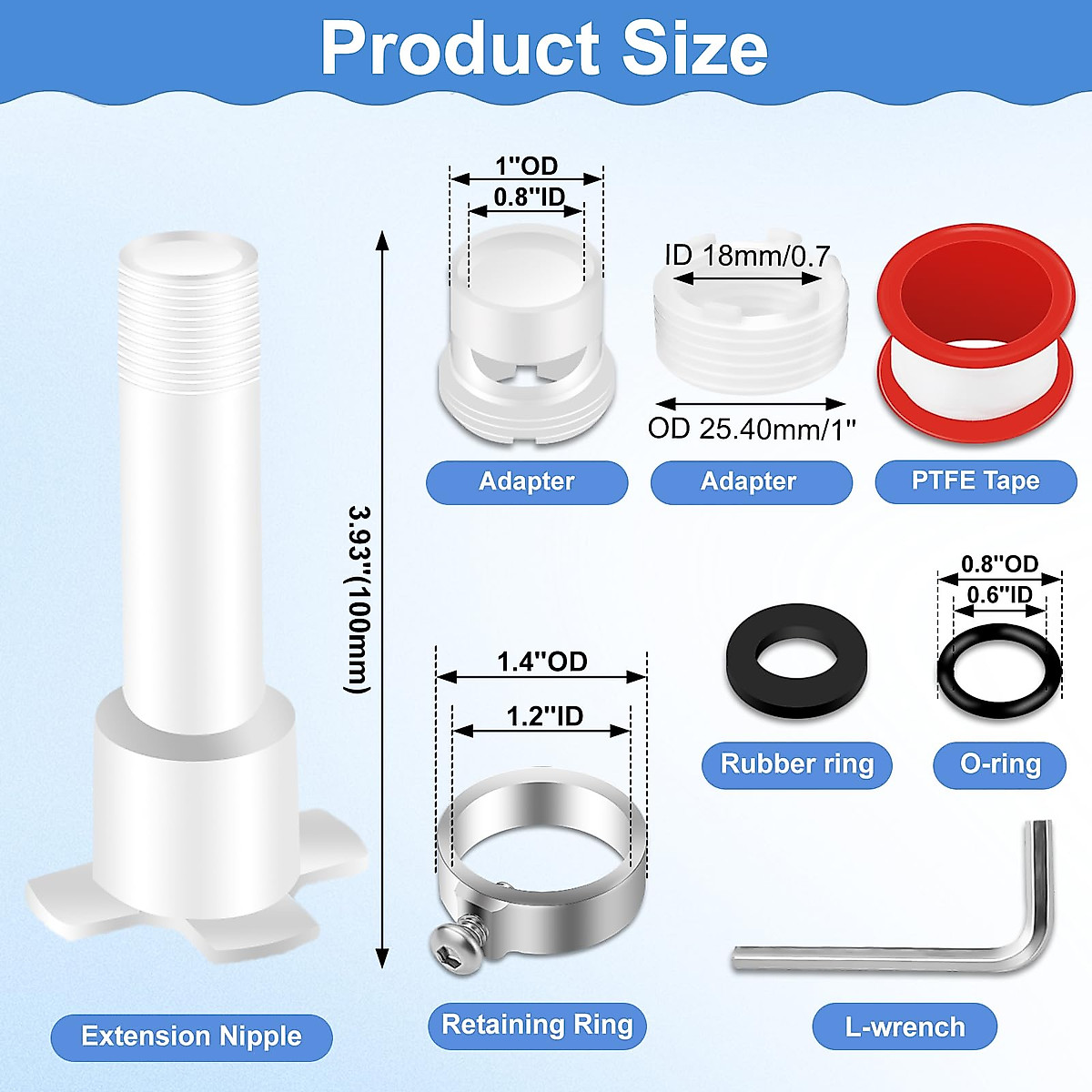 Four in One Tub Spout Adapter, Bathtub Faucet Spout Adapter kit, for Universal 1/2'' Copper Pipe, 1/2'' IPS and 3/4'' IPS, Includes Tub Spout Diverter Repair Kit with Assembly Tool