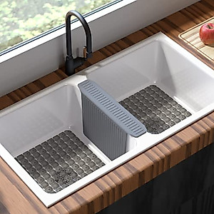 Bligli Silicone Sink Divider Mat, Large Durable Sink Saddle Pad with No Suction Cup, Kitchen Divided Sink Protector Mat for Glassware Dishes, Easy to Clean and No Smell, 12.8" x 17.6" (Grey,1 PACK)