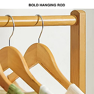 YXDFG 3-in-1 Clothes Hanging Rack, Rolling Closet Organizer Shoe Rack, Bamboo Clothes Drying Rack,with Bottom Shelves and 6 Side Hooks, for Hanging Clothes in Laundry, Bedroom, Bathroom Etc,Wood