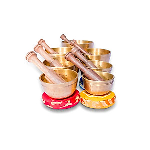 MASUM Tibetan Singing Bowl Set of 7, Authentic 7 metals for Yoga, Chakra healing, Deep Relaxation, Stress Relief and Mindfulness, Handmade in Nepal, comes w/ silk cushions an sticks MA-04