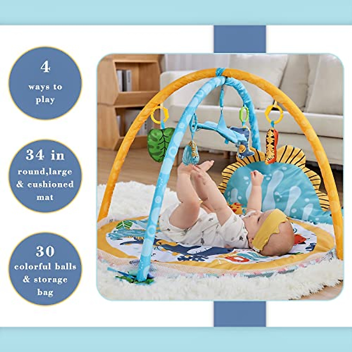 LOL-FUN Baby Play Mat Infant Activity Gym, Baby Floor Mat Activity Gym Playmat, Infant Toys for 0 3 6 12 Months Foldable Mat