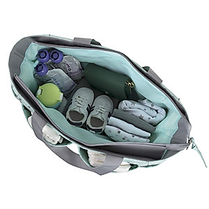 Diaper Bag Tote 5 Piece Set with Sun, Moon, and Stars and Baby Portable Changing Pad, Diaper Bag, Travel Mat Station Gift Set