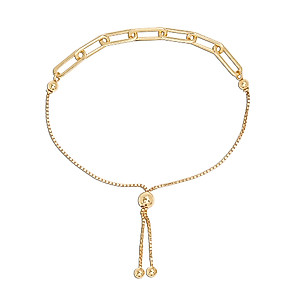 LeCalla 14K Gold Plated 925 Sterling Silver Italian Paperclip Link Sliding Bolo Bracelet for Women