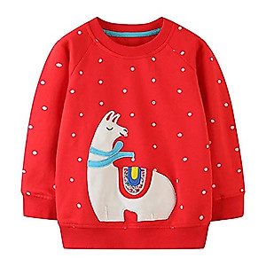 Girl Sweatshirts Pullover Crewneck Red Alpaca Winter Long Sleeve Tops Cotton Casual Sweater Shirts 4T