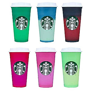 Starbucks Holiday 2021 Limited Color Changing Reusable Hot Cups with Lids - Set of 6