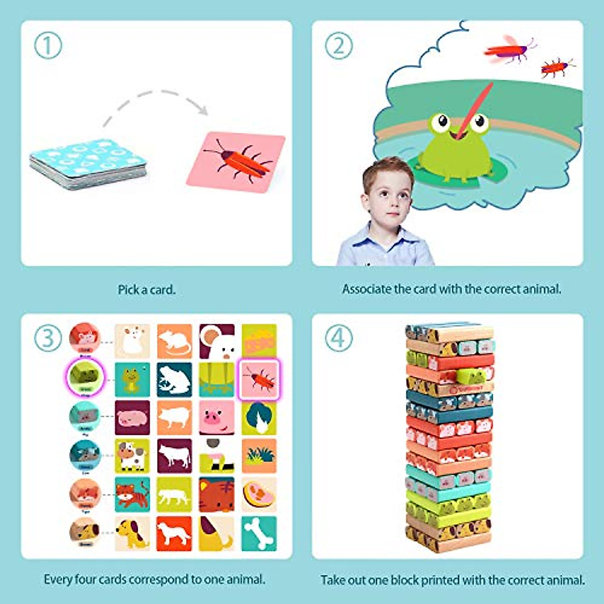 TOP BRIGHT Colored Stacking Board Game for Kids Ages 4-8, 51 Piece Wooden Blocks Toy for Children（New Version ）
