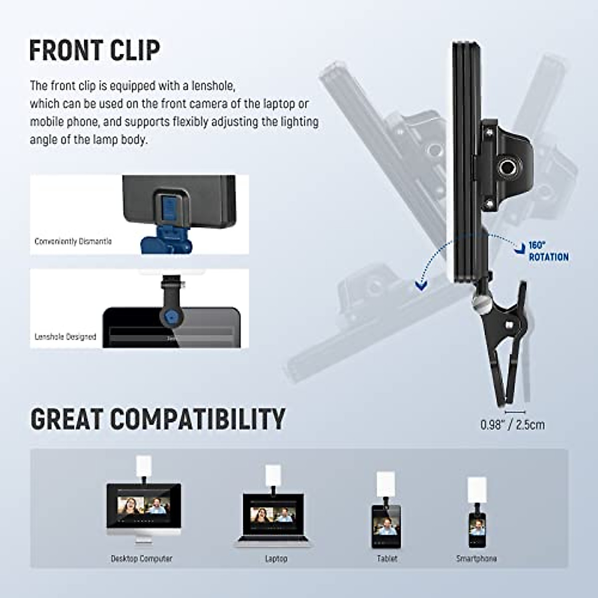 NEEWER RGB LED Light for Phone with Phone Holder & Light Clip, Dimmable CRI 97+ 3 Modes Phone Light, Built in 2000mAh Battery for Tablet/Laptop/Video Conference/TikTok/Selfie/Vlog/Live Stream, VL66C