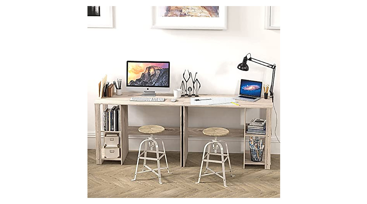 SHW Maple Computer Desk with Shelves - Home Office