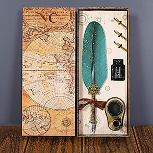 NC Quill Pen Ink Set, Feather Pen Ink Set, Feather Calligraphy Pen Set, Christmas gifts, Valentine’s Day Gift, Birthday Gift, Calligraphy Set Holiday Ideal Gift.(Green)