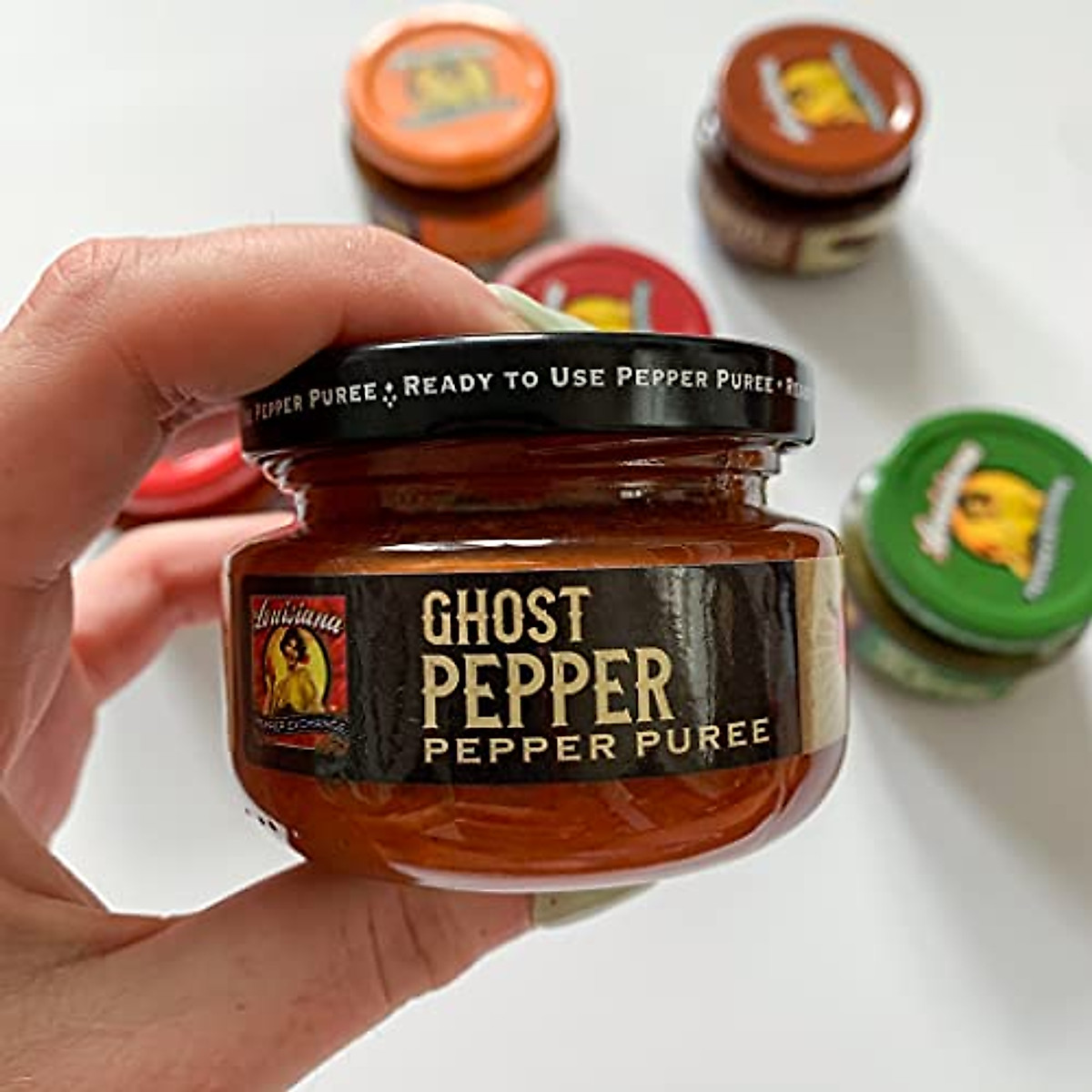 Ghost Pepper - Louisiana Pepper Exchange - Fresh Pepper Replacement (Ghost Pepper Puree) 1 Jar - Plant-Based, Gluten-Free, Simple Ingredients. Super hot chili pepper, great for hot wings, add to BBQ Sauce, Bloody Mary