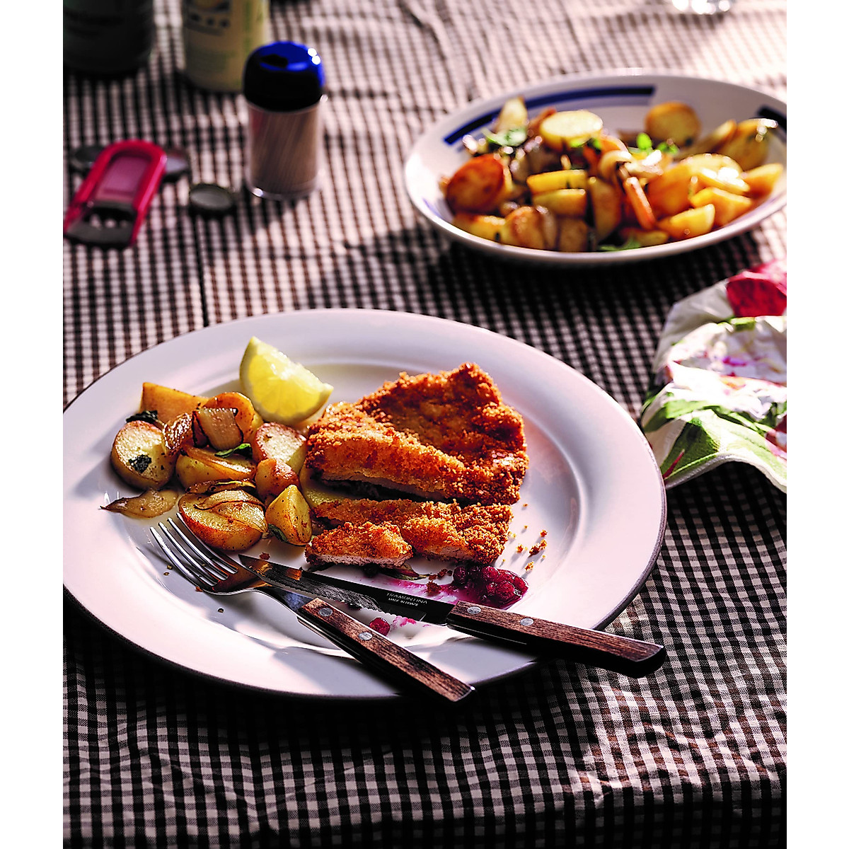 Tramontina Cutlery Set with Steak Knives, 8 Piece Sharp Knife and Fork Set with Wooden Handles, ‎Camping, Kitchen, Rustic, Dishwasher Safe, 29899296