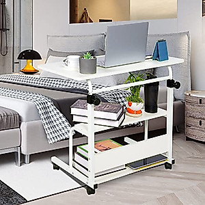 Portable Desk Small Desks for Small Spaces Laptop Table White Rolling Adjustable Desk on Wheels Mobile Couch Desk for Bedroom Home Office Computer Standing Desk Student Desk with Storage 32x16 Inch