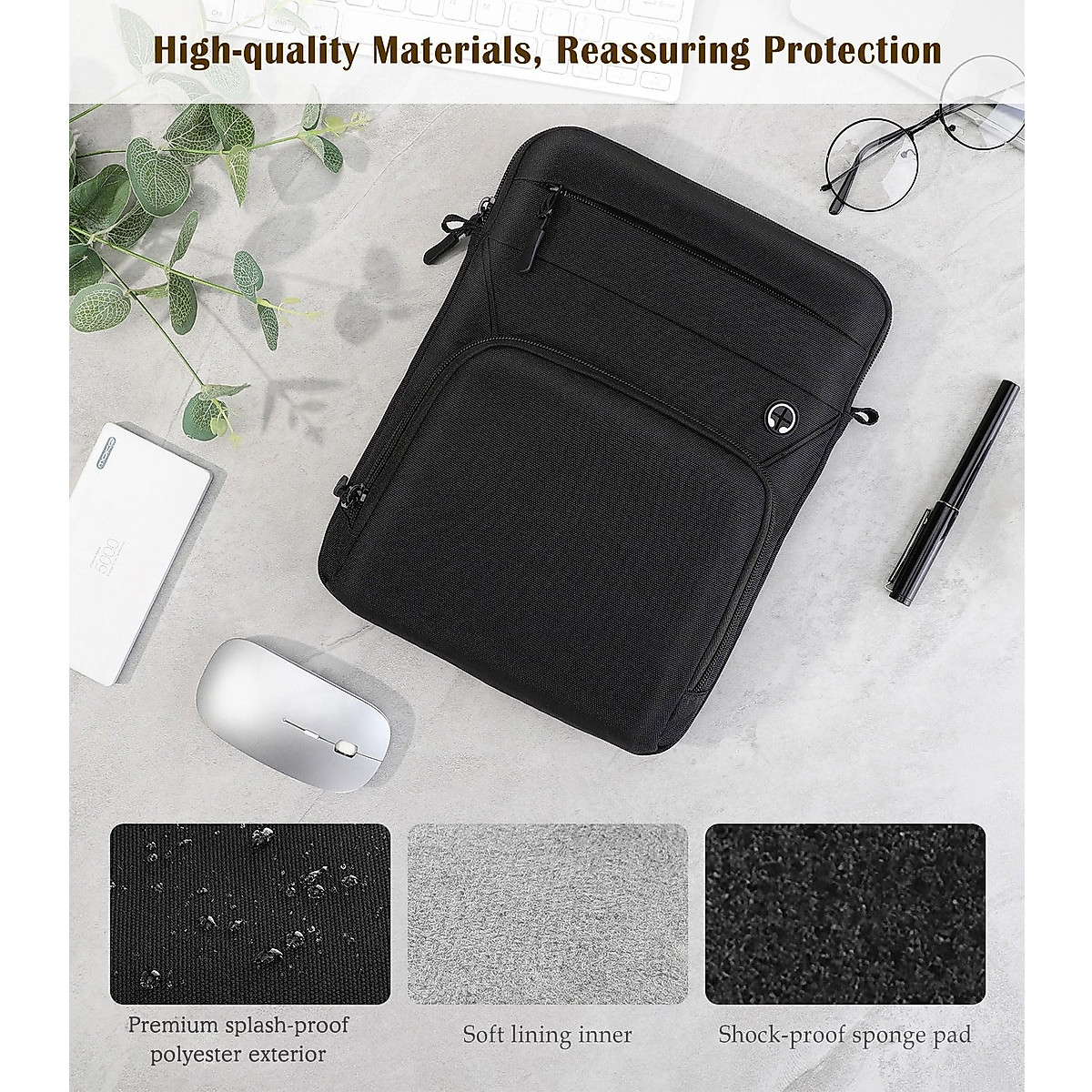 Dadanism 9-11" Tablet Sleeve Bag for iPad Air 5/4 10.9, iPad Air 11" 2024, iPad 9/8/7th 10.2, iPad 10th Gen 10.9, iPad Pro 11 M4 M2 2024-2018, Galaxy Tab A9+ S9 FE A8, with Shoulder Strap, Black