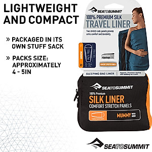 Sea to Summit Premium Silk Sleeping Bag Liner, Traveller w/Pillow Slip (88x37 inches)