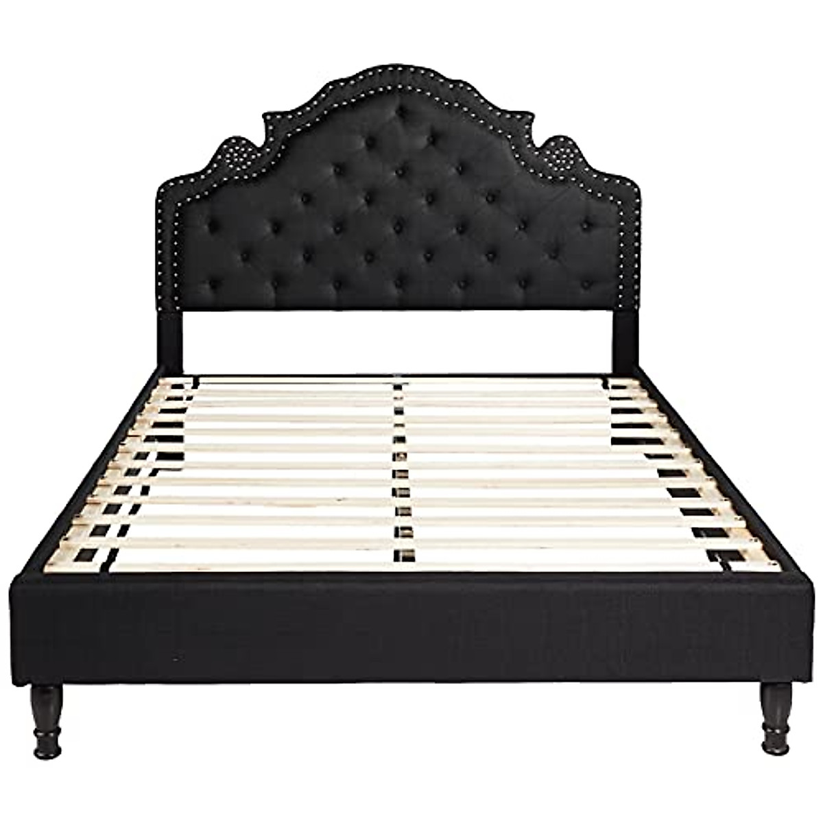 HomeLife Premiere Classics 51" Tall Platform Bed with Cloth Headboard and Slats - Queen (Black Linen)