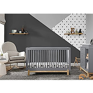 Delta Children Poppy Crib 7-Piece Baby Nursery Furniture Set–Includes: Convertible Crib, Glider, Dresser, Changing Top, Crib Mattress, Sheets, & Changing Pad, Grey w/Natural