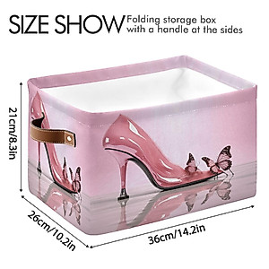 Burbuja Pink High Heel Shoes Butterfly Storage Basket - 2 Pack Collapsible Storage Bins Large Closet Organizer Fabric Baskets for Clothes, Home, Office, Shelves